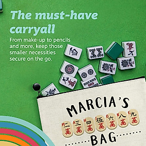 Pattern Pop - Personalized Mahjong Bag - Small Light Beige Pouch for Board Game Pieces - Storage Bag - Great for Mahjong Players - Majong Accessories (9 x 6 In)