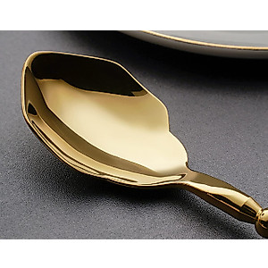 Gold Silverware Set for 16 Durable 18/10 Stainless Steel Flatware Set Creative Styles 64 Piece Modern Cutlery Tableware Utensils Set for Home Kitchen Wedding Restaurant Knives forks and Spoons (Color