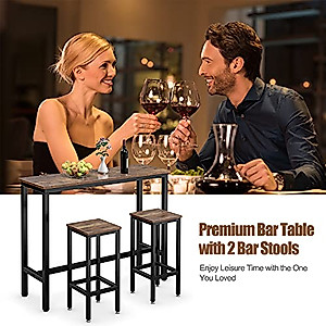 COSTWAY 3-Piece Bar Table Set, 39.5” Bar Table with 2PC 28” Bar Stools, Pub Height Dinning Table Set with Counter Height Backless Stools, Breakfast Table Set for Apartment/Bistro/Pub (Rustic Brown)