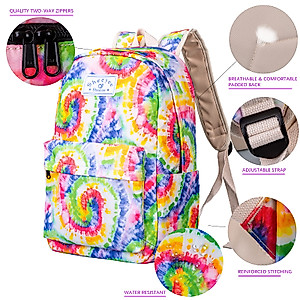 SHEEYEE Teen Girls School Backpack with Matching Lunch Box Pencil Case Marble Bookbag Laptop for Middle School (Blue-White)