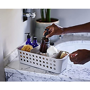 Joseph Joseph EasyStore - Slimline Bathroom essentials Storage Basket Organiser with moveable pot and divider, Ecru