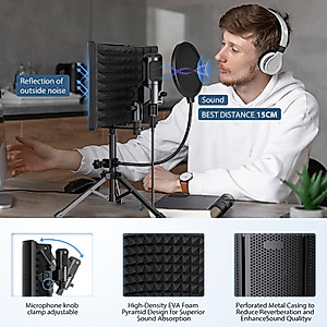 Studio Recording Microphone Isolation Shield with Pop Filter &Tri-Stand Kit Music Recording USB Condenser Mics to Laptop Pc Mac Phone Equipment for Singing Song