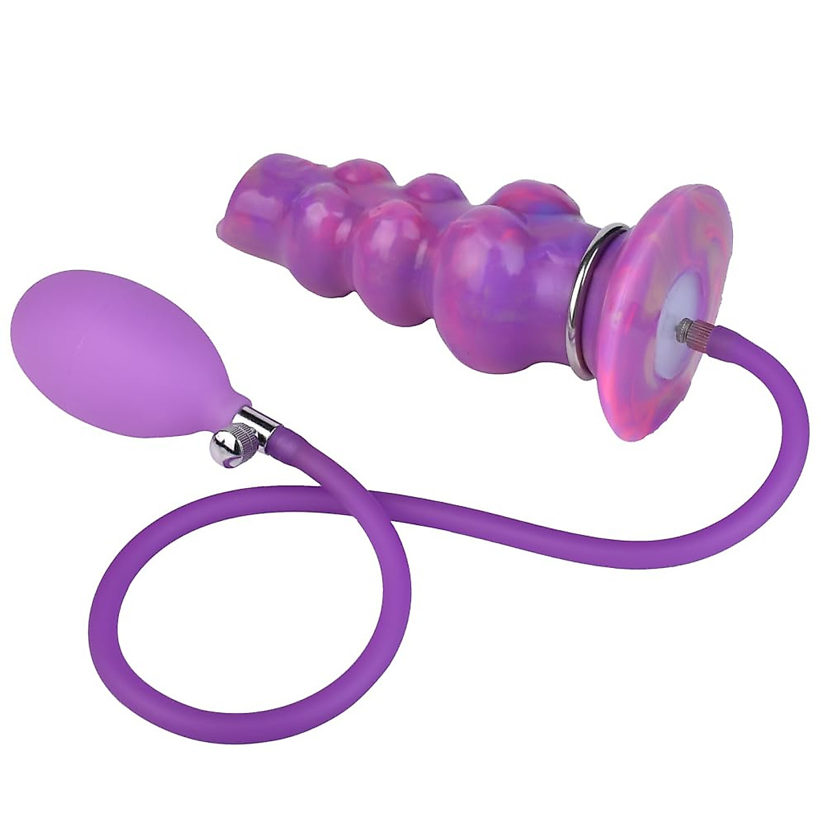 Fantasy Ovipositor Dildo Hollow Tunnel with 5 Eggs Adult Sex Toy for Women, Couples, 6.89'' Knotted Luminous Dildo Anal Sex Toys - Purple Inflatable Pump