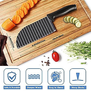 HAWOWZ Crinkle Cutter for Veggies Potatoes, Crinkle Knife for Salad Chopping Cucumber Carrot Fruit, Wave Knife Stainless Steel French Fry Slicer