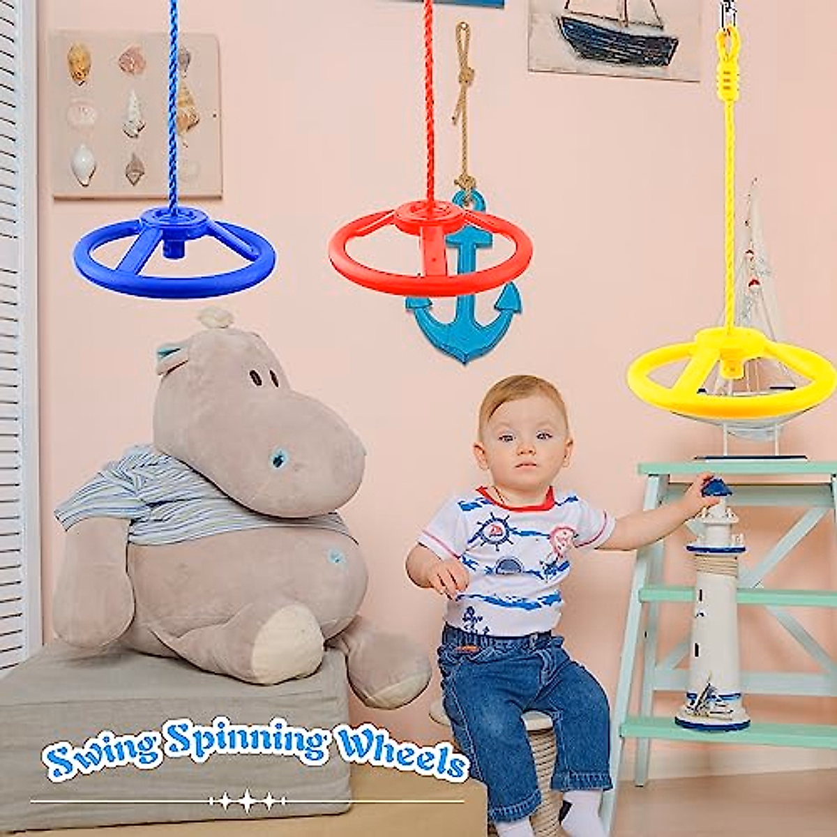 Puteraya 6 Pack Ninja Wheel Obstacle Swing Sets Swing Spinning Wheels Swing Wheel Gymnastic Wheel for Adult Kids Obstacle Course Jungle Gym Backyard Playground Accessories