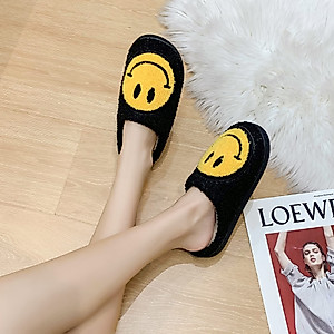 ALEENLA Smile Face Slippers For Women Bride Indoor And Outdoor Cute Pillow Slides Men'S House Fuzzy Keep Warm Non-Slip,hei39-40, Black