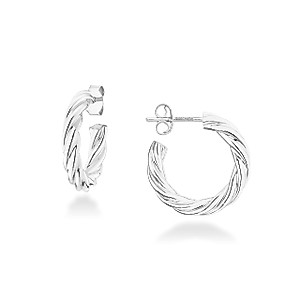 Miabella 925 Sterling Silver or 18Kt Gold Over Silver 3mm Twisted Lightweight Chunky Small Hoop Earrings for Women Made in Italy (Sterling silver)