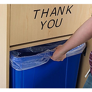 Displays2go Commercial Trash Container for 36 Gallon Bin, Drop Hole and Tray Holder, Thank You Message Engravement, Hinged Door - Maple (LCKDPZTRMP2)