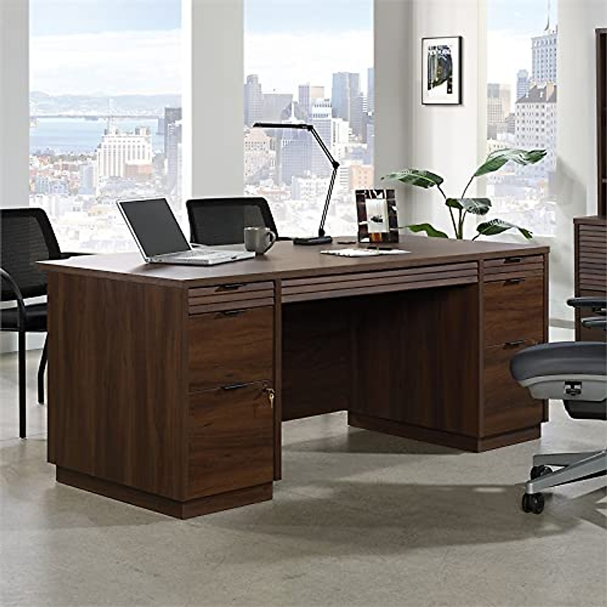 Sauder Palo Alto 72" Wooden Double Pedestal Excutive Desk in Spiced Mahogany