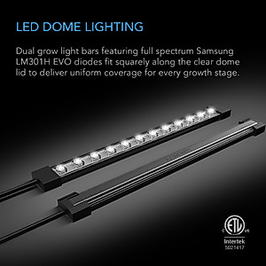 AC Infinity Heavy Duty 3mm Thick Humidity Dome with Height Extension, Germination Kit with LED Grow Light Bars, Sturdy Drip Tray, 6x12 Cell Tray for Indoor Gardening, Seed Starting, Cloning Plants