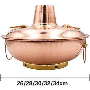 Chafing Dishes Red Copper Thickened Hot Pot, Gas Copper Hot Pot, Hot Pot Chicken Bullfrog Copper Pot for Household and Commercial Use (Color : Brass, Size : 26cm)