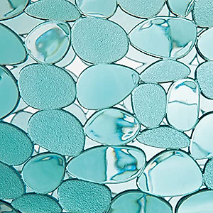 mDesign Plastic Slim Oval 2 Gallon Trash Can Wastebasket Garbage Bin - Decorative Themed Basket for Bathroom, Bedroom, Office - Hold Trash, Waste, Recycling - Pebbles Collection - Blue