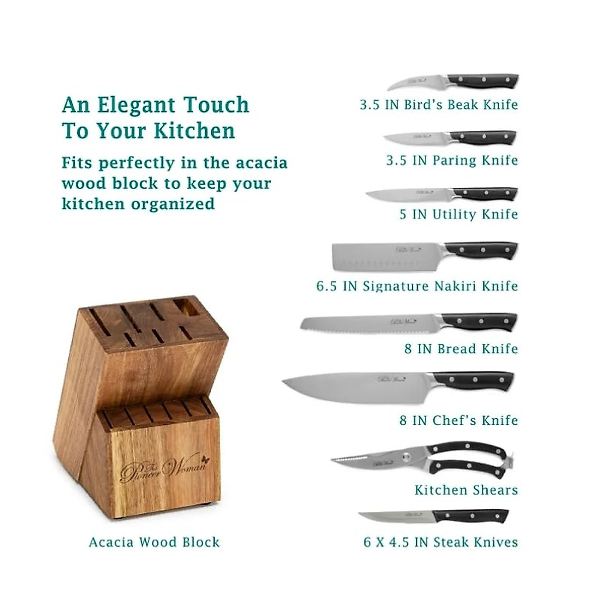 Generic The Pioneer 2 Woman Pioneer Signature 14-Piece Stainless Steel Knife Block Set, Black