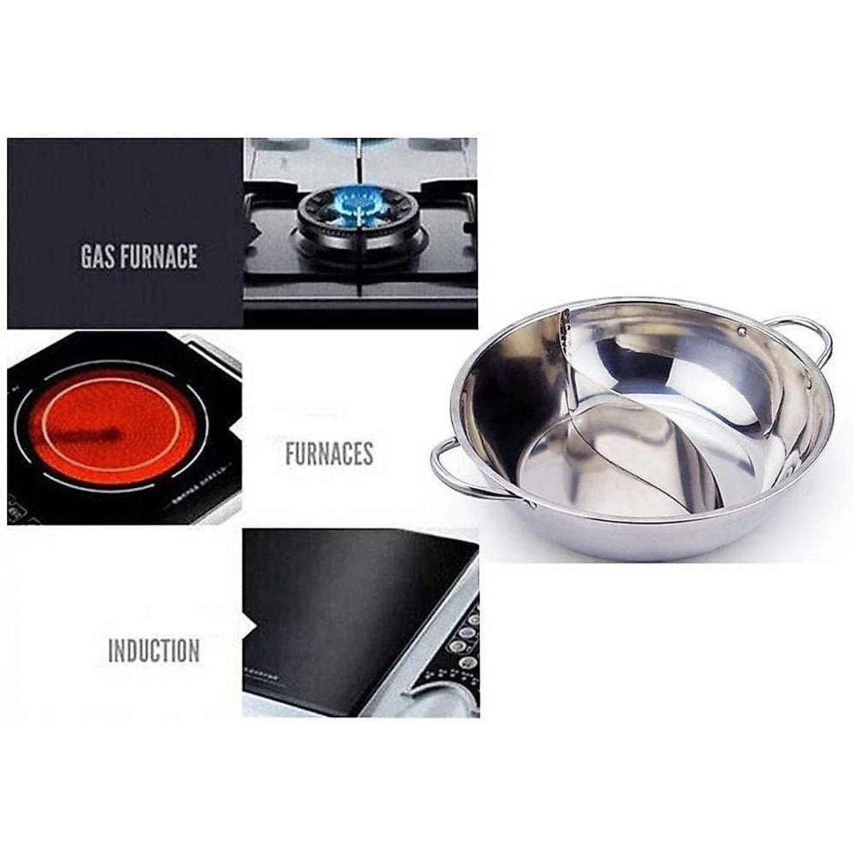 Shabu Shabu Hot Pot. 304 Premium Stainless Steel Hot Plate Cookware Set Ramen Cooker, Hot Pot Soup Base Korean BBQ Multi Cooker Stainless Steel Pot Set, 11"(30cm) Pot with Divider