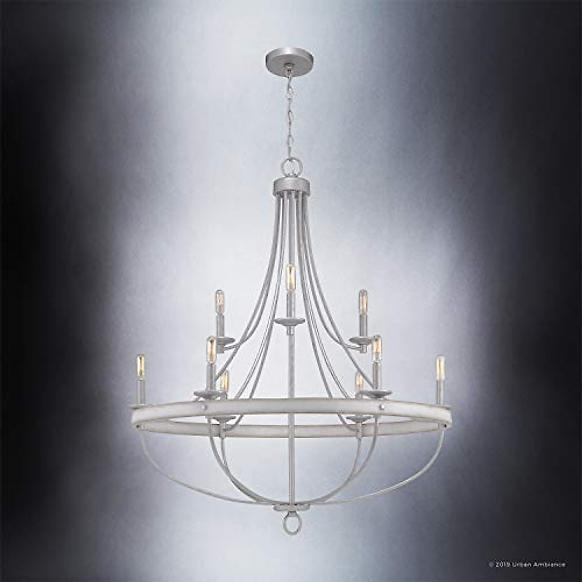Urban Ambiance Luxury Modern Farmhouse Chandelier, Large Size: 40-1/2" x 35-1/4", with French Country Style Elements, Galvanized Steel Finish, UHP2902 from The Adelaide Collection