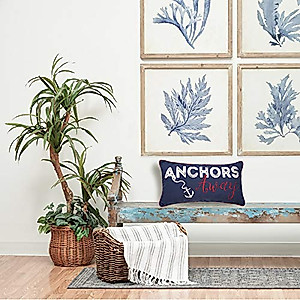 C&F Home Anchors Away Navy Blue Nautical Embroidered Decor Decoration Accent Throw Pillow for Sailing Sail Boat Sailboat Lake House Coastal Beach 12 x 24 Blue