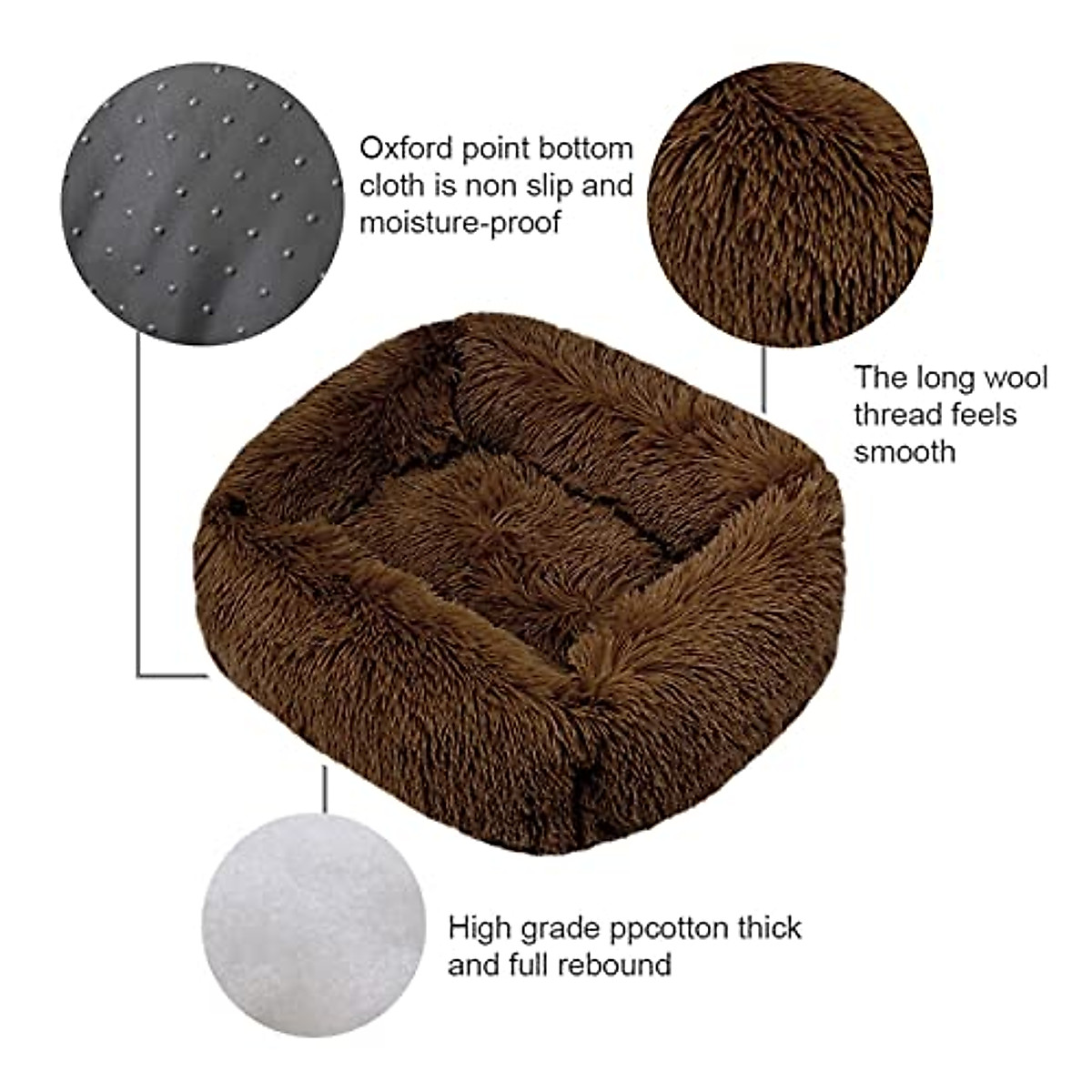 LQUOXH Dog Beds House Sofa Square Cotton Plush Mat for Small Medium Dogs Large Cat House Pet Bed (Color : Coffee, Size : Small)