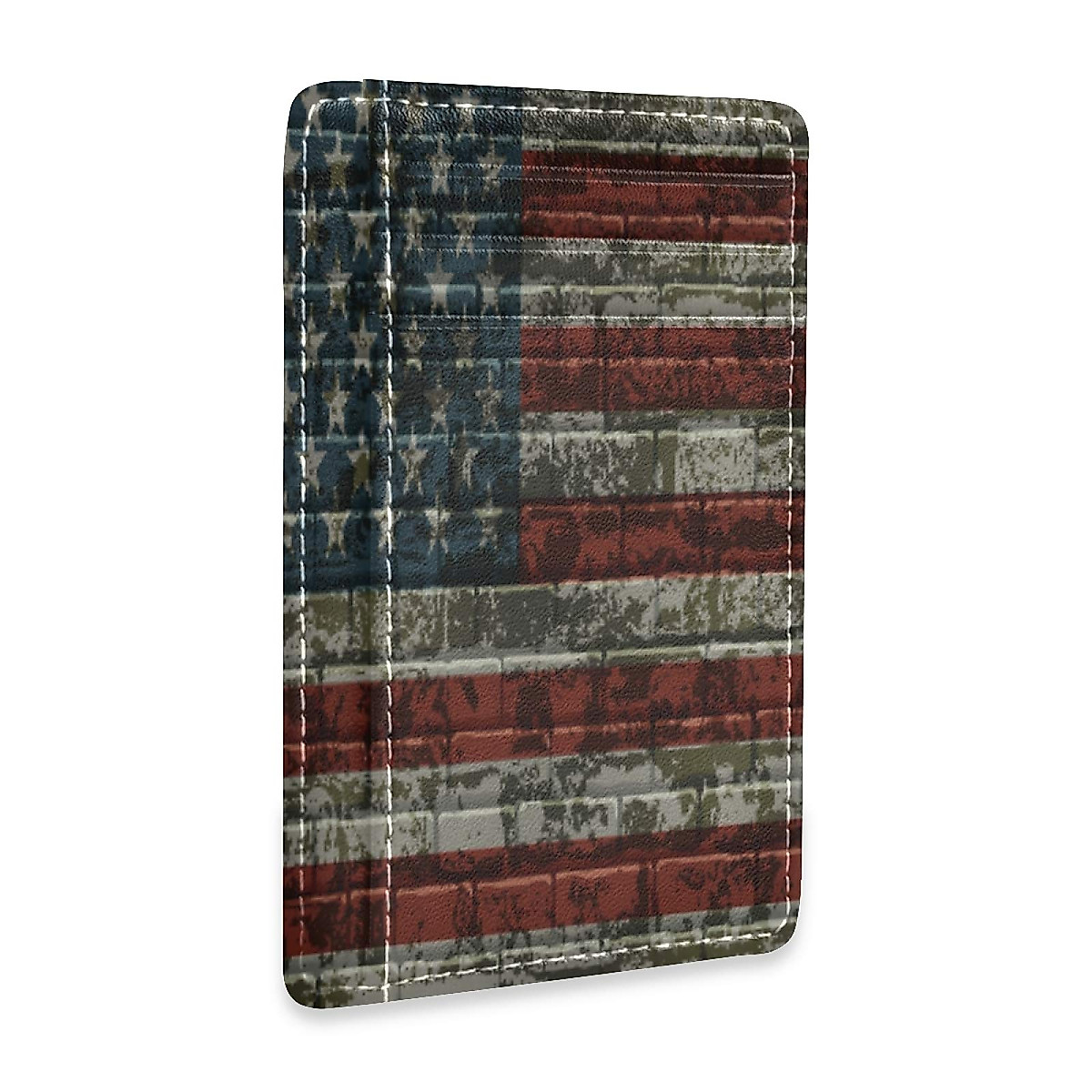 Linomo Thin leather Card Holder and Money Clip Vintage US American Flag Wallet RFID Blocking for Men & Women
