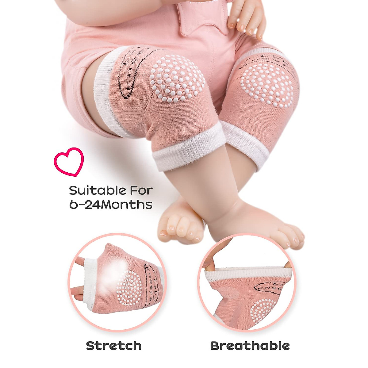 BOSONER Baby Crawling Anti-Slip Knee Pads,Unisex Baby Toddlers Kneepads Leg Warmer 5 Pairs…