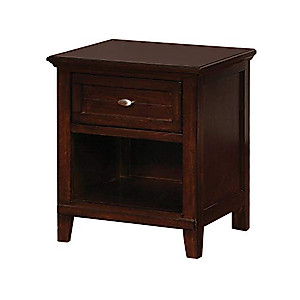 Benjara Wooden Nightstand with 1 Drawer and Open Shelf, Cherry Brown