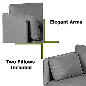 Living Room Sofa Set of 3, Modern Loveseat Couch & Comfy Accent Arm Chair w/Pillows, Metal Legs, Upholstered Love Seats Furniture for Bedroom, Office, Small Space, Apartment Grey 3PCS, (183)