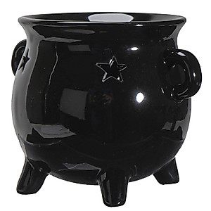 SUMMIT COLLECTION Ceramic Black Witch's Cauldron Tealight Candle Holder Oil Burner 4.75 Inches Tall Essential Oil Incense Aroma Diffuser Home Decor