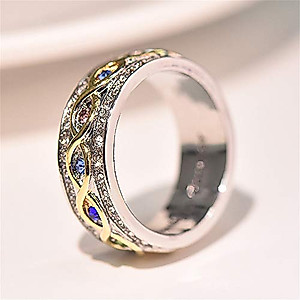 Fashion 18k Gold Ruby Sapphire Ring 925 Sterling Silver Shiny Full Diamond Ring Cubic Zirconia Promise Rings CZ Diamond Multi Row Ring Eternity Engagement Wedding Band Ring for women (US Code 8)