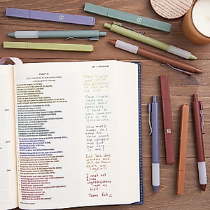 BLIEVE - Aesthetic Highlighters and Gel Pens With Soft Ink And Tip, Bible Highlighters and Pens No Bleed, Dry Fast Easy to Hold, for Bible Journaling Planner Notes School (Earthy, Multicolor)