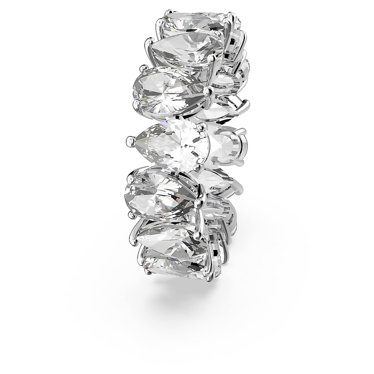 Swarovski Pear Vittore Ring, Ring with Pear-Shaped White Crystal Stones on a Rhodium Plated Setting, Size 6; EU 52