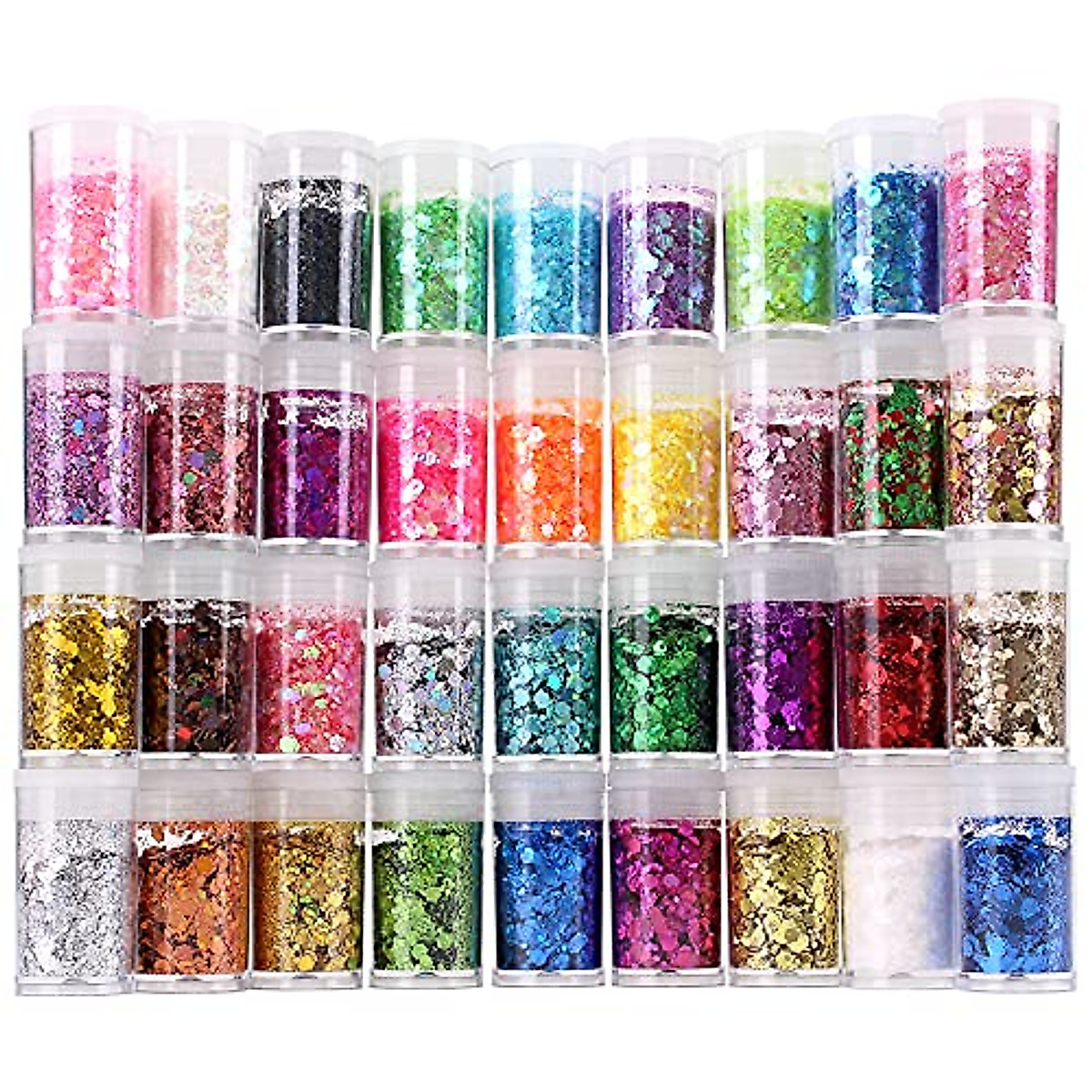 Chunky and Fine Glitter Mix, Estanoite 36 Colors Chunky Sequins & Fine Glitter Powder Mix, Iridescent Glitter Flakes, Cosmetic Makeup Glitter for Face Body Eye Nail Art, Loose Glitter for Resin Epoxy