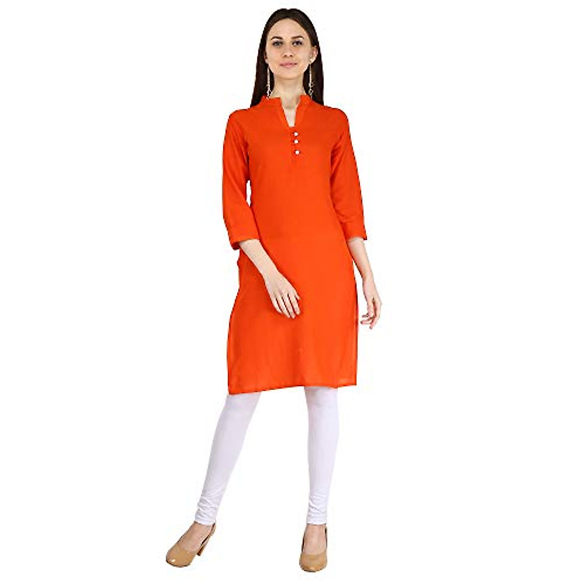 Ramkudi Indian Women's Plain Cotton Kurti Orange Top