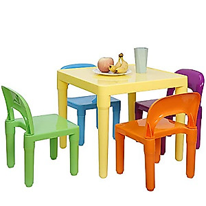 Saturnpower Kids Table and 4 Chairs Set, Toddler Table Plastic Sturdy Desk for Reading, Art, Homework