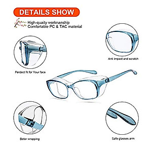 Zoldag Anti Fog Safety Goggles Glasses for Women Blue Light Blocking Eye Protection With Side Shields Safety Glasses