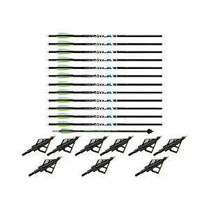 Killer Instinct Crossbows Hypr Lite 20 inch Crossbow Bolts (12-Pack) with Decocking Bolt and Fixed-Blade Steel Tip 100-Grain Hunting Broadheads (9-Pack) (6 Items)