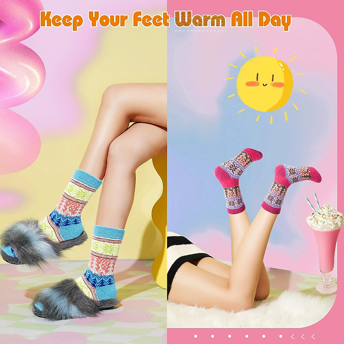 HiTauing 10 Pack Women Socks Winter Wool Sock Gifts for Women Soft Warm Thick Cozy Crew Socks Christmas Gifts Socks One Size
