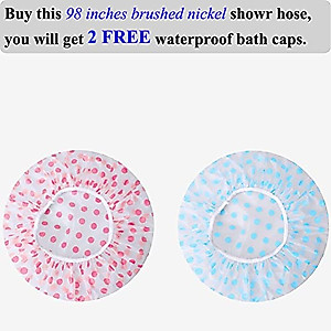 TRIPHIL Kink-free Shower Hoses 98" Extra-long for Handheld Shower Head Hose Replacement with 2 Shower Caps Flexible Metal Sleeves Brass Connectors Stainless Steel Brushed Nickel 98 Inch