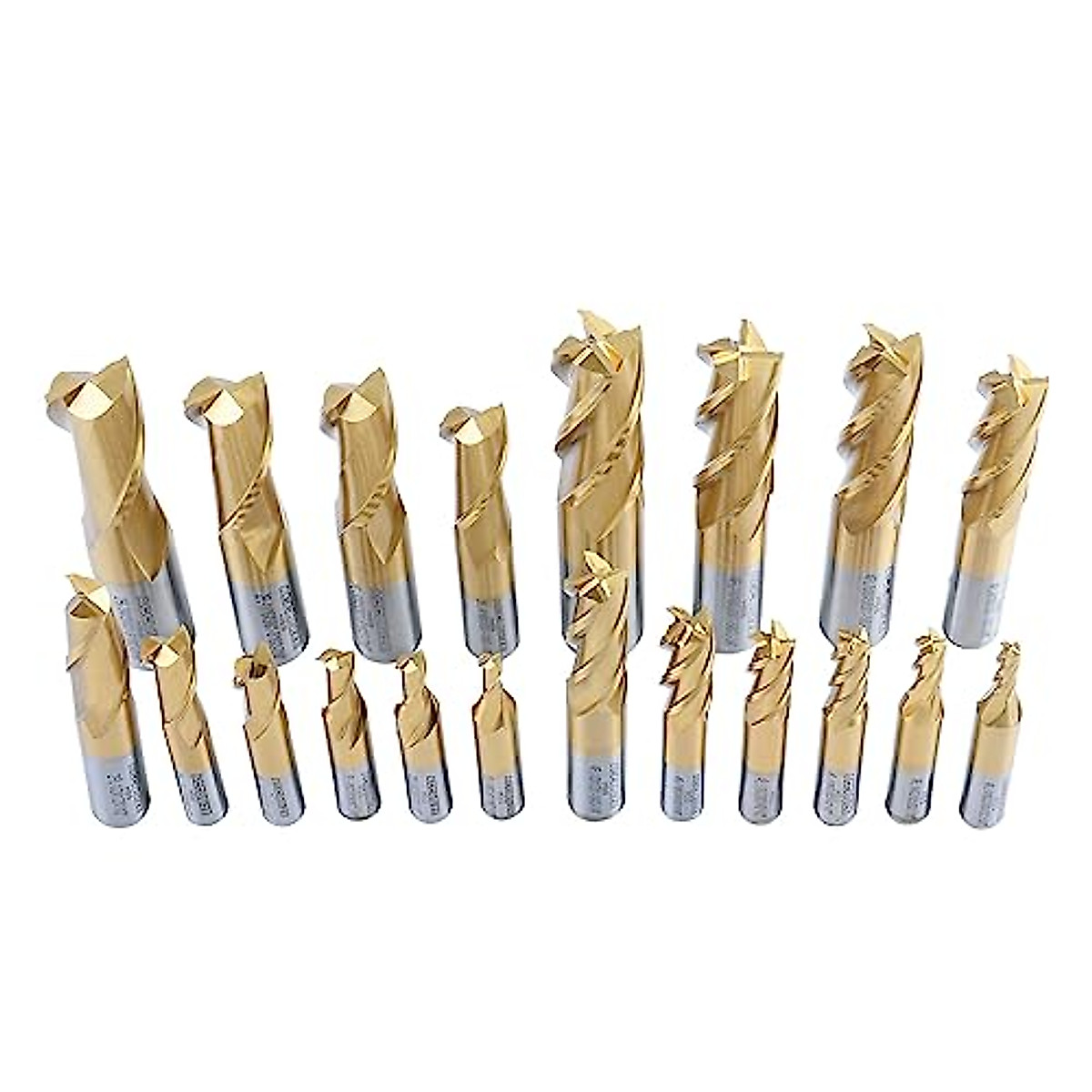Accusize Industrial Tools 20 Pc Hss Tin Coated End Mill Set, 2 Flute and 4 Flute, Cutting Diameter from 3/16'' up to 3/4'', 1810-0100