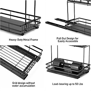 Under Sink Organizers and Storage, MEGAGURU 2-Tier L-Shape Heavy Duty Metal Pull Out Cabinet Organizer for Under Sink Organizer, Multi-Purpose for Under Kitchen Bathroom Sink Organizers and Storage
