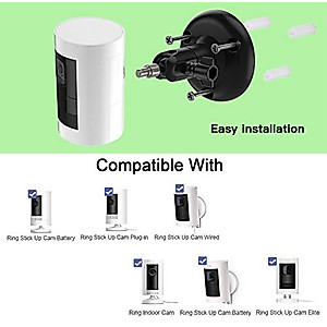 TIUIHU 360 Degree Adjustable Mount for Ring Stick Up/Ring Indoor Cam/Ring Battery Cam, Stable Outdoor Ceiling Bracket Mounting Kit Camera Accessories for Ring Plug-in HD Security Camera(2-Pack,Black)