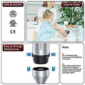 BEEWEEL Immersion Blender - 800 Watts Scratch Resistant Hand Blender, 15 Variable Speeds & Turbo Hand Mixer, 4-in-1 Heavy Duty Copper Motor Handheld Blender with Egg Whisk,Chopper and Coffee Grinder