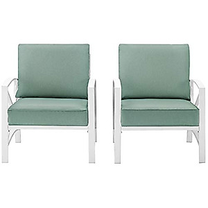 Crosley Furniture Kaplan 2-Piece Outdoor Chair Set, Patio Chairs for Conversation, Porch, Deck, Balcony, White with Mist Cushions