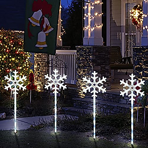 KPROE 4 Pack Chirstmas Decorations Snowflake Pathway Lights, Solar Stake Lights with 8-Lighting Modes, Christmas Outdoor Decoration for Yard, Pathway, Garden