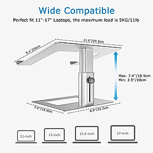 BoYata Laptop Stand, Ergonomic Aluminum Height Adjustable Computer Stand Laptop Riser Holder for Desk, Compatible with MacBook Pro/Air, Dell, Lenovo, HP, Samsung, More Laptops 11-17"