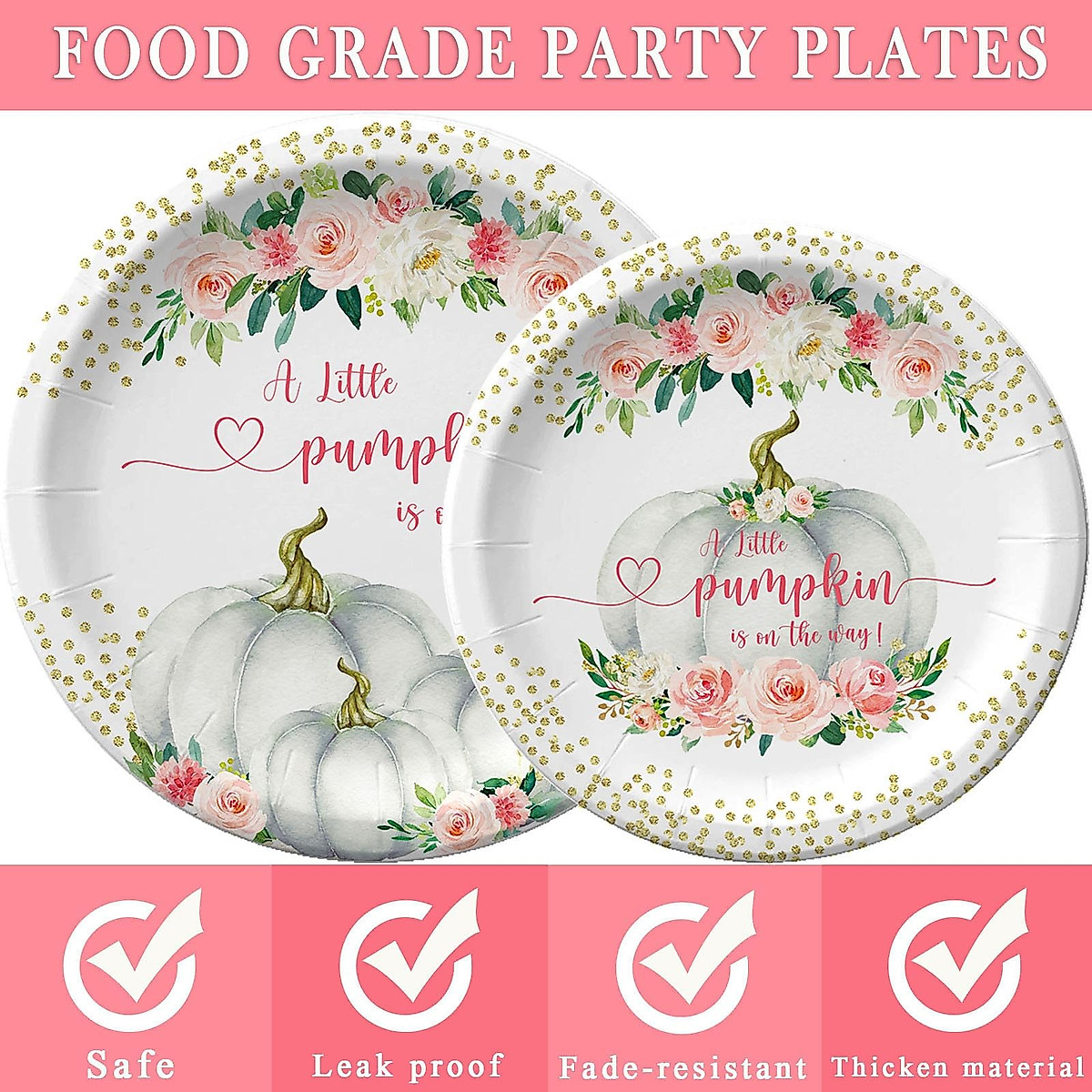 Yuzioey Little Pumpkin Baby Shower Decorations, A Little Pumpkin is on the Way Baby Shower Tableware for 25 Guests, Autumn Pumpkin Theme Baby Shower Supplies Tableware, Paper Plates, Napkins