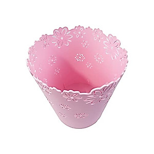 Nazr Wastebasket, Hollow Flower Shape Plastic Lidless Wastepaper Baskets Trash Can (M-Pink)