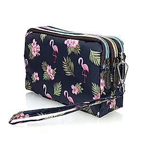 Conisy Large Capacity Wristlet Wallets for Women, Printed Nylon Crossbody Clutch Purse, 3 Layers Zipper Cell Phone Wallet for Ladies (Wh-n03)