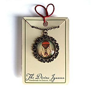 Red Hot Air Balloon Steampunk Ornate Pendant Necklace With 18" Nicke-Free Brass Chain