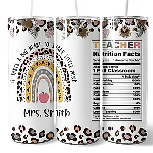 Fleur&Bay Teacher Appreciation Gifts for Women - Personalized Teacher Tumbler With Straw - Daycare Preschool Birthday Back to School Gifts Ideas - Customized Cup With Name - Nutrition Facts Coffee Mug