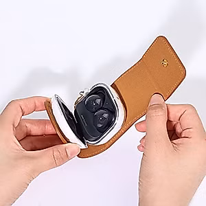 Design Skin Canvas Leather Pouch Case for Buds 2 Pro with Button Lock and Key Chain Buckle Compatible with Buds 2 Pro - Canvas Pouch (Brown)