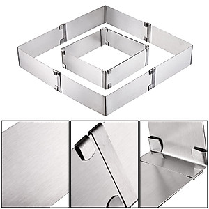 YOUEON 4 Pack Square Cake Molds Ring Adjustable from 6" to 11", Stainless Steel Mousse Cake Ring, Baking Molds, Pastry Making Tool for Birthday Cake, Party Dessert, Handmade Snack